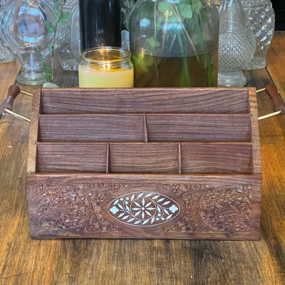 Hand Crafted | Office | Hand Carved Wood Desk Letter Box Highly ...